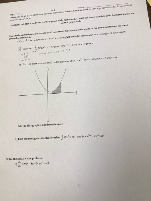 Solved Name SMAT 212 Test 1 Directions: Work all problems on | Chegg.com