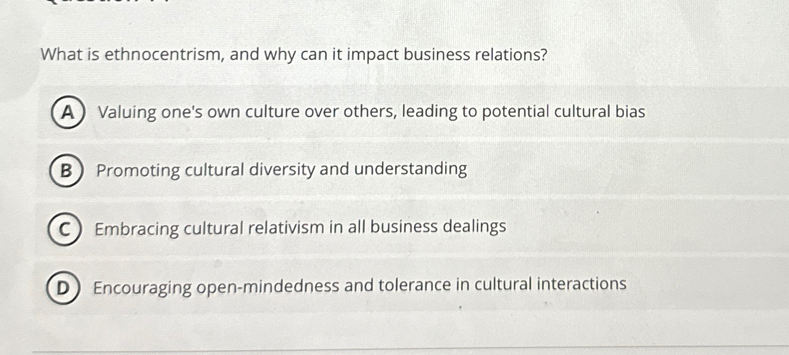 Solved What is ethnocentrism, and why can it impact business | Chegg.com
