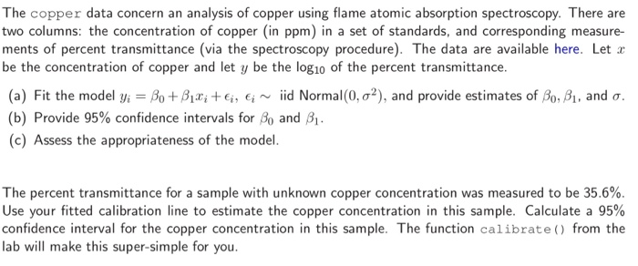 Solved The copper data concern an analysis of copper using | Chegg.com