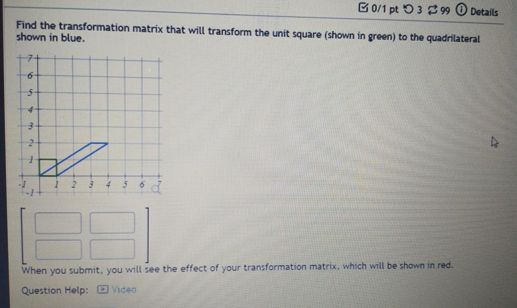 Solved 2 Draw the image of the unit square (shown in green) | Chegg.com