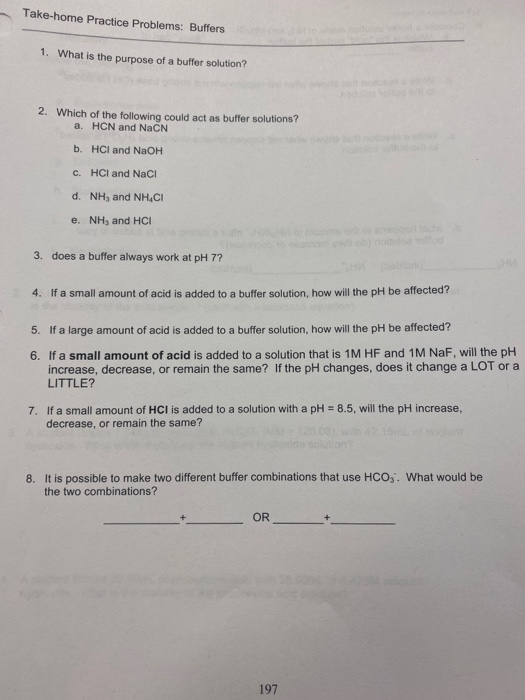 Solved Take-home Practice Problems: Buffers 1. What is the | Chegg.com