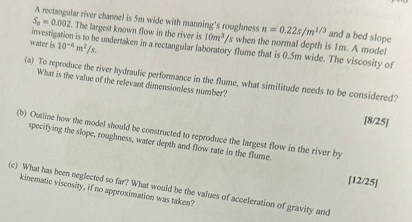 Solved A rectangular river channel is 5 ﻿m wide with | Chegg.com