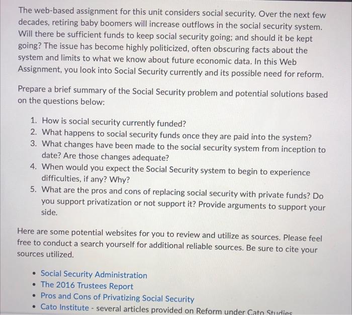 Solved The web-based assignment for this unit considers | Chegg.com