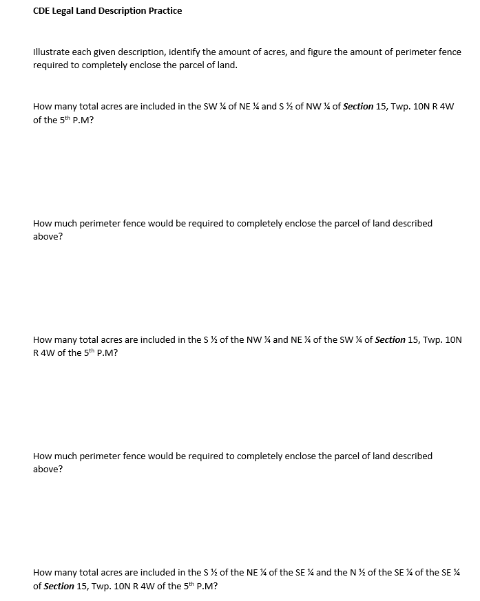Solved CDE Legal Land Description PracticeIllustrate each | Chegg.com