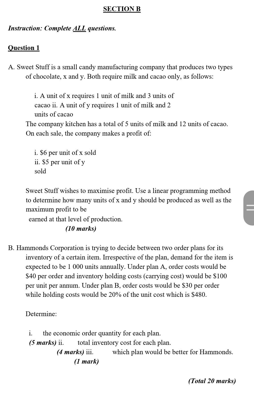Solved SECTION B Instruction: Complete ALL questions. | Chegg.com