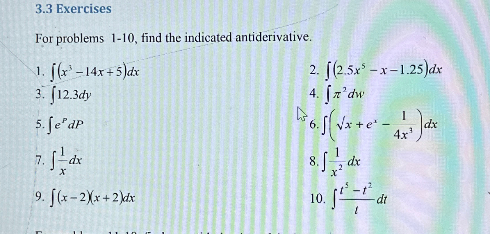 Solved 3.3 ﻿ExercisesFor problems 1-10, ﻿find the indicated | Chegg.com