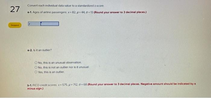 Solved 27 Convert each individual data value to a | Chegg.com