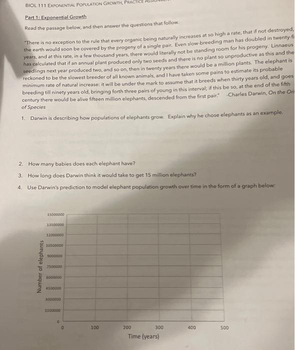 Solved BIOL 111 EXPONENTLAL POPULATION GROWTH, PrACTICE Part | Chegg.com