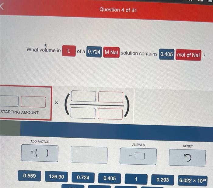 Solved What volume in of a M Nal solution contains STARTING | Chegg.com