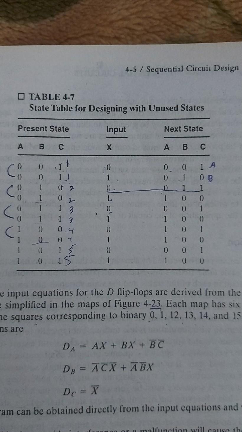 Solved 4-5 / Sequential Circuit Design TABLE 4-7 State Table | Chegg.com
