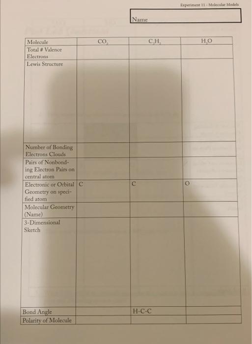 Solved Experiment 11 -Molecular Bodels Name | Chegg.com