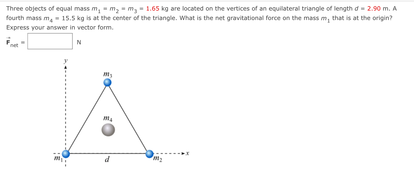 Solved Three objects of equal mass m1=m2=m3=1.65kg ﻿are | Chegg.com