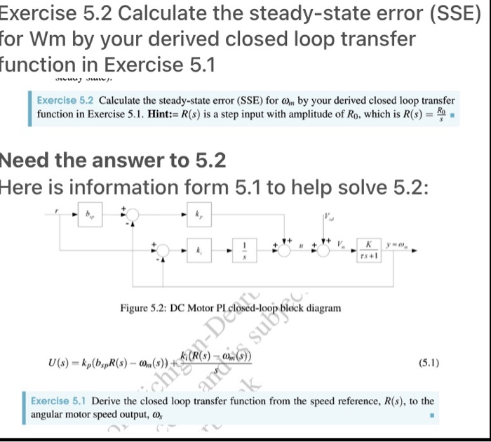 Solved Exercise 5.2 Calculate the steady-state error (SSE) | Chegg.com