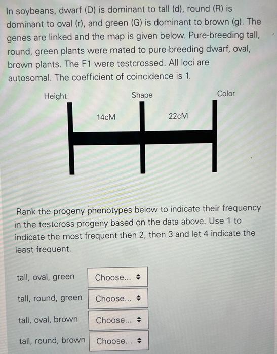 Solved In soybeans, dwarf (D) is dominant to tall (d), round | Chegg.com