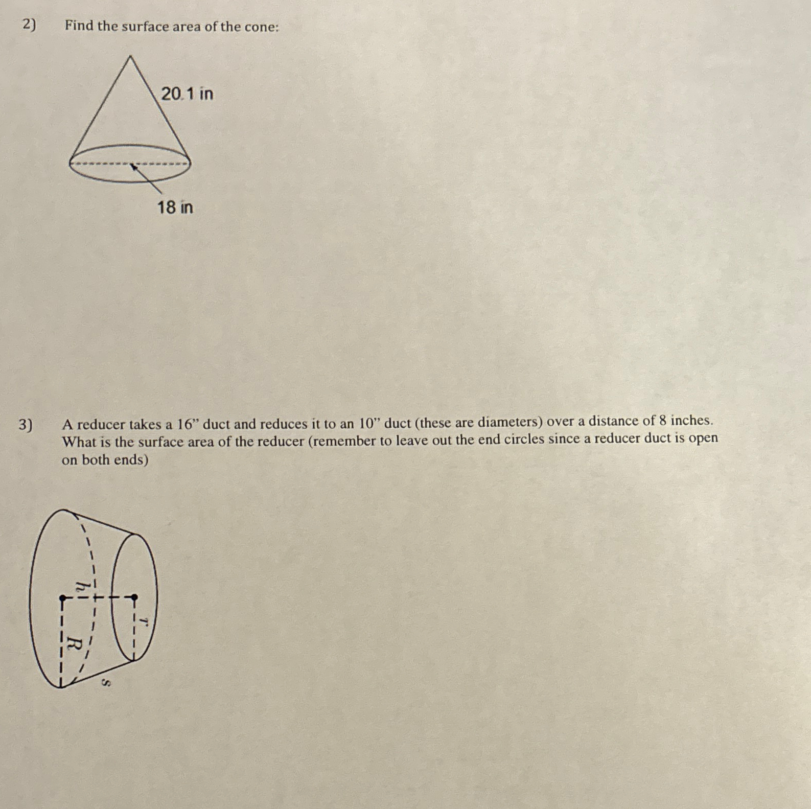 Solved Find the surface area of the cone:A reducer takes a | Chegg.com