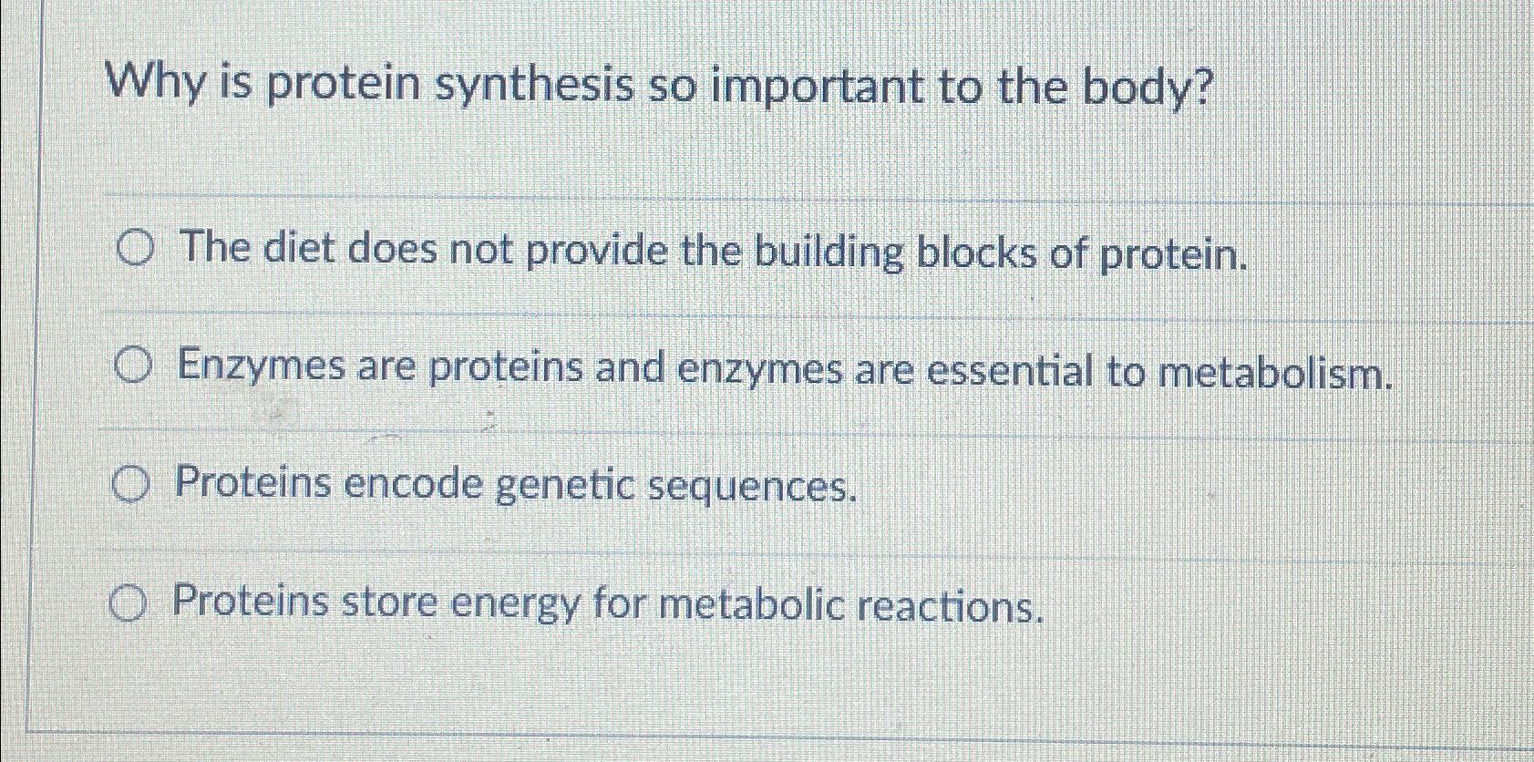 Solved Why is protein synthesis so important to the body?The | Chegg.com