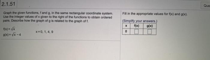 Solved Que 2.1.51 Graph the given functions, fand g, in the | Chegg.com
