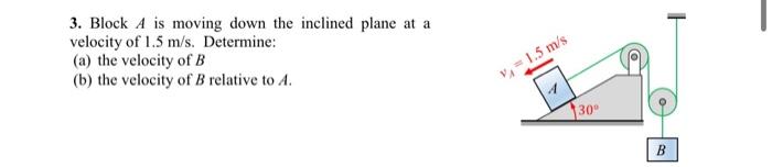 Solved 3. Block A is moving down the inclined plane at a | Chegg.com
