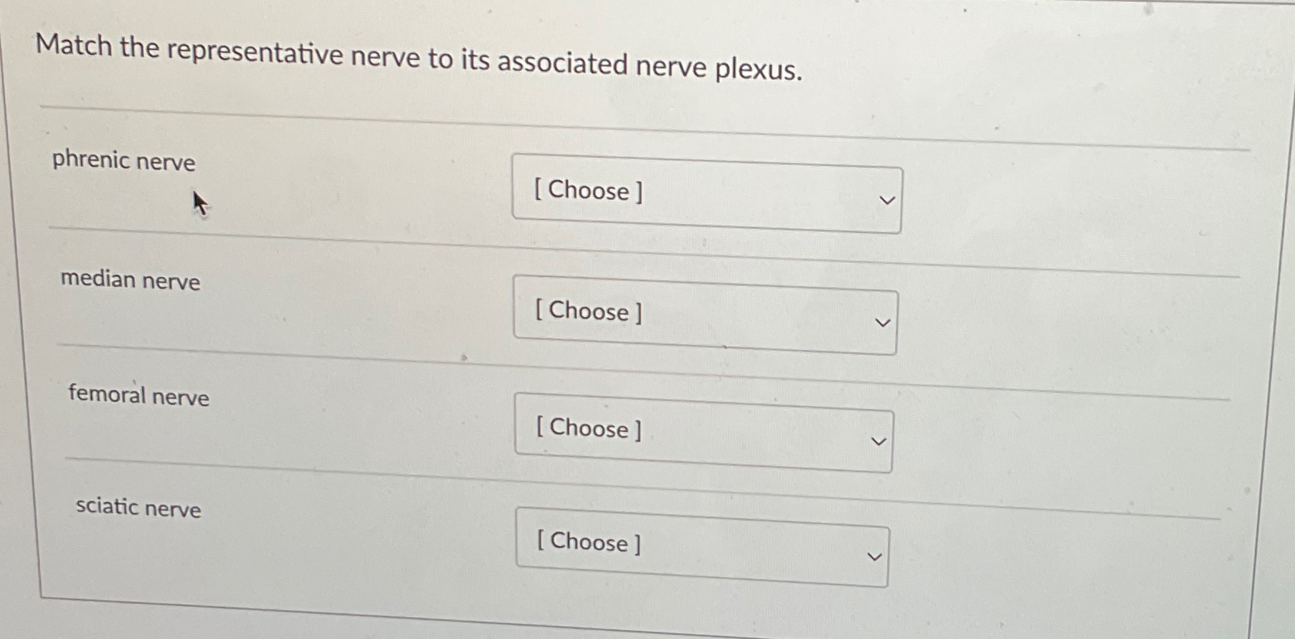 Solved Match the representative nerve to its associated | Chegg.com
