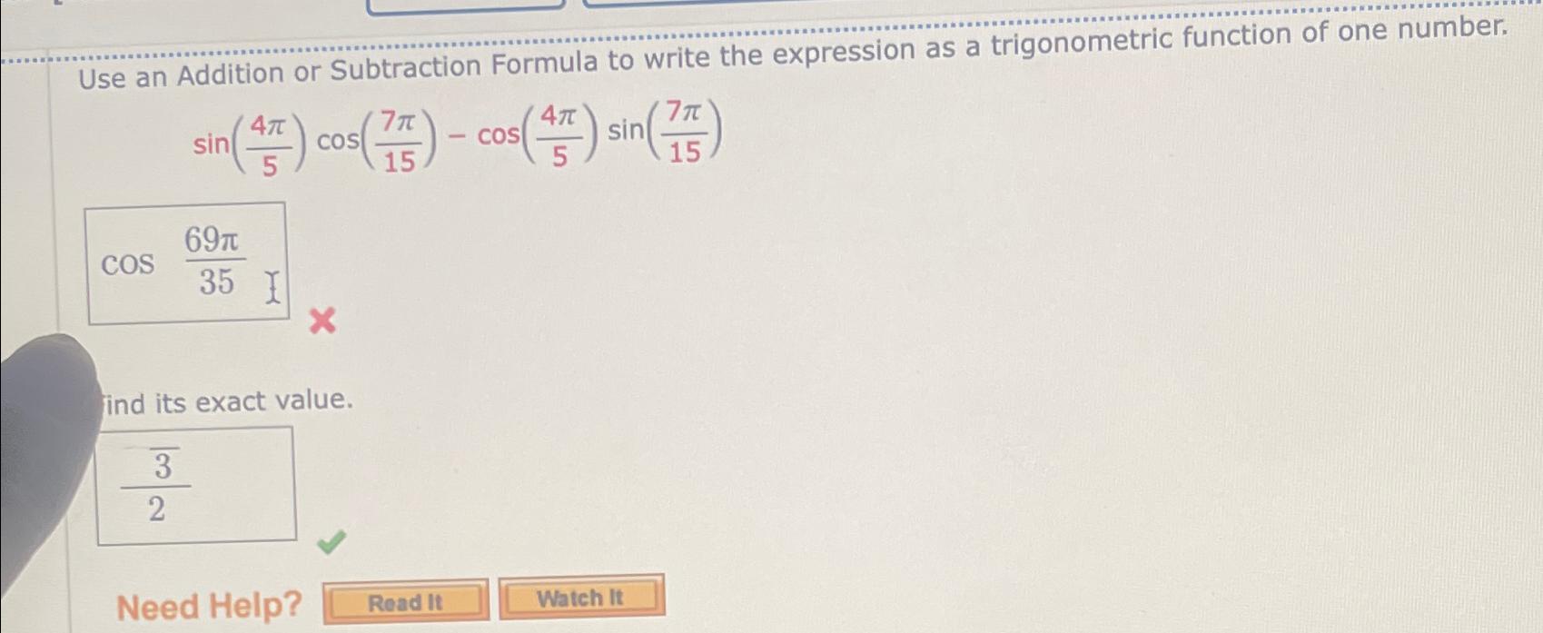 Use an Addition or Subtraction Formula to write the | Chegg.com