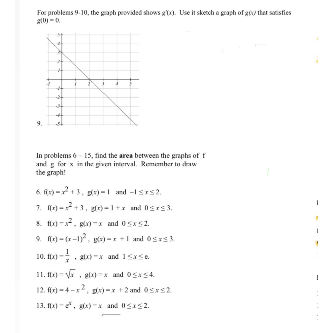 For problems 9-10, the graph provided shows g^(')(x). | Chegg.com
