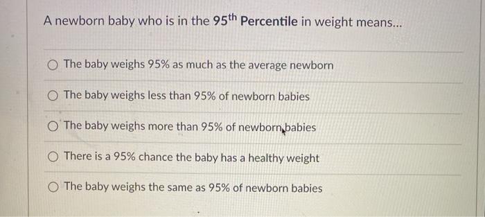 Solved A newborn baby who is in the 95th Percentile in | Chegg.com
