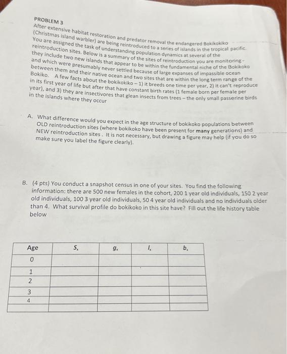 Solved PROBLEM 3 After extensive habitat restoration and | Chegg.com