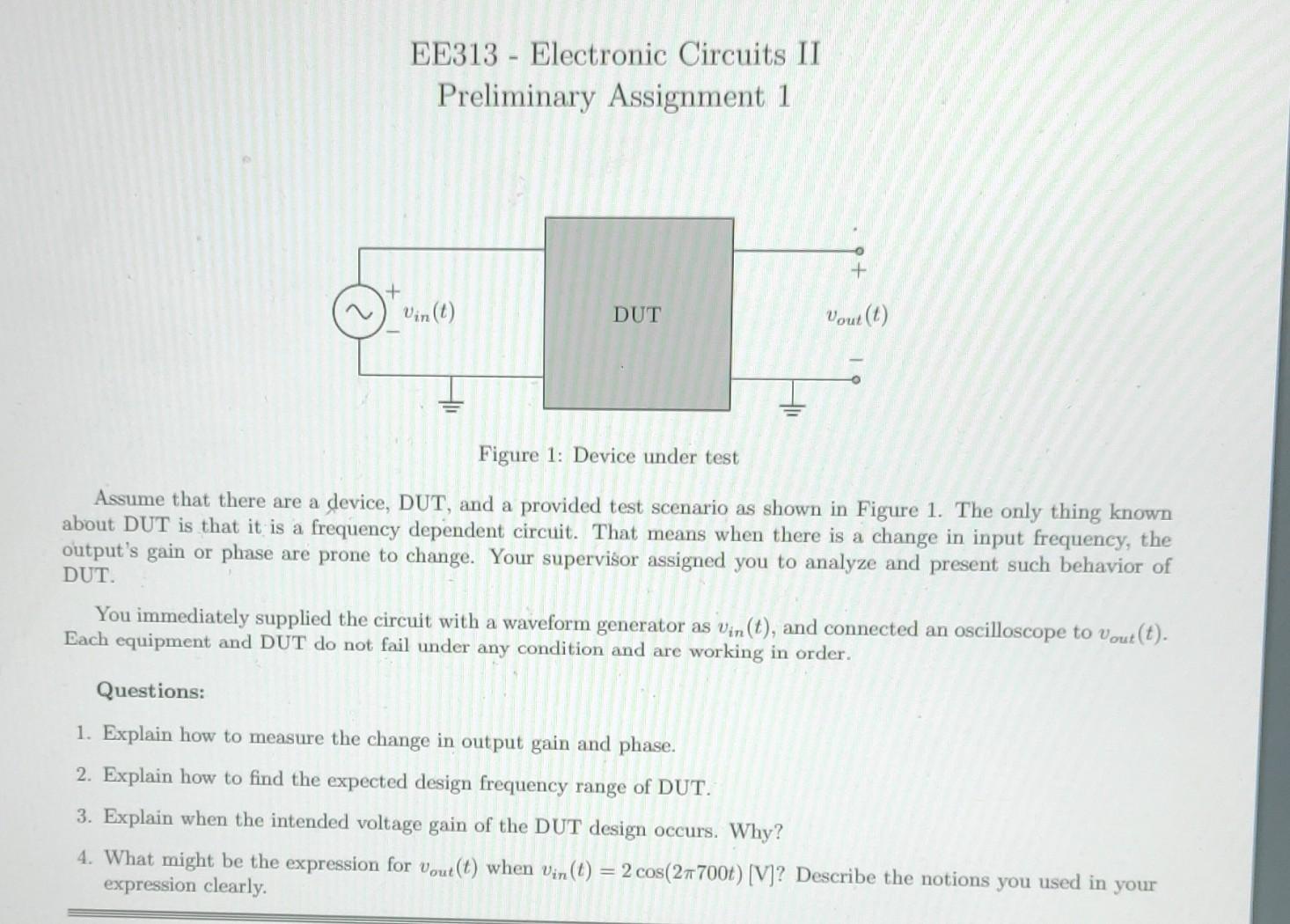 Solved EE313 - Electronic Circuits II Preliminary Assignment | Chegg.com