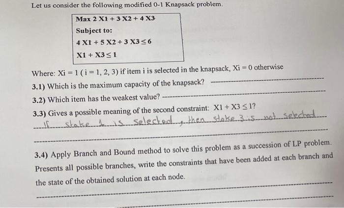 Solved Let us consider the following modified 0-1 Knapsack | Chegg.com