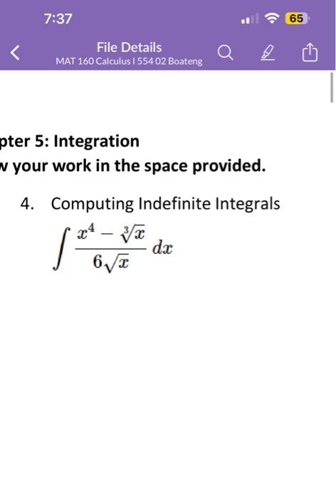 Solved pter 5: Integration your work in the space provided. | Chegg.com