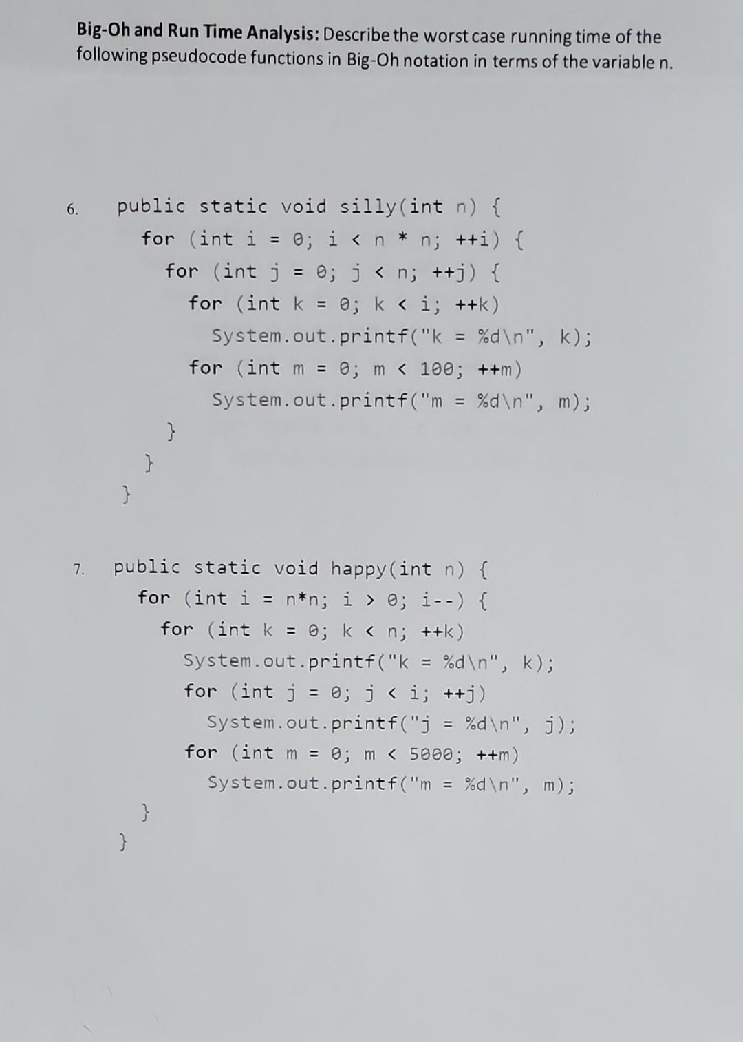 Solved Big-Oh and Run Time Analysis: Describe the worst case | Chegg.com
