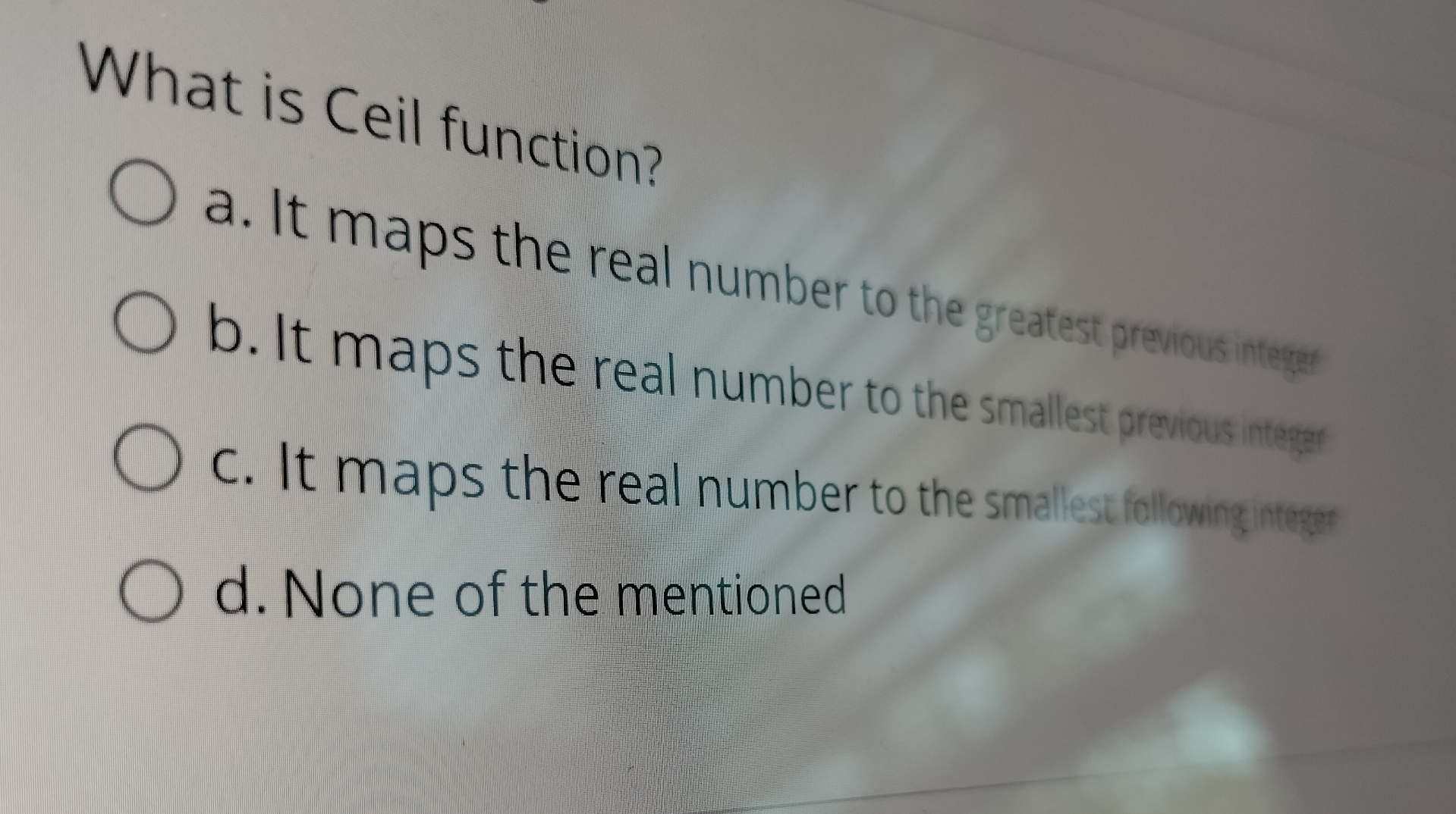 Solved What is Ceil function?a. ﻿It maps the real number to | Chegg.com