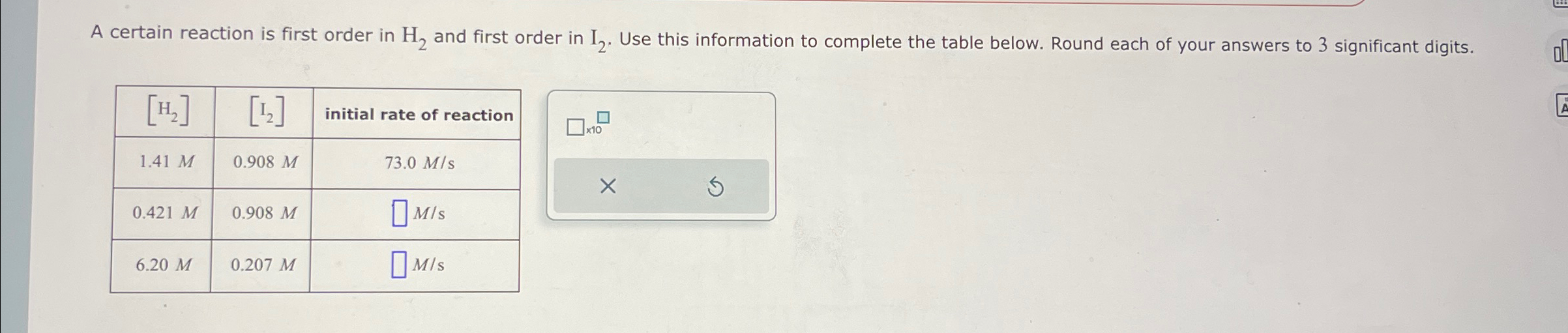 Solved A certain reaction is first order in H2 ﻿and first | Chegg.com