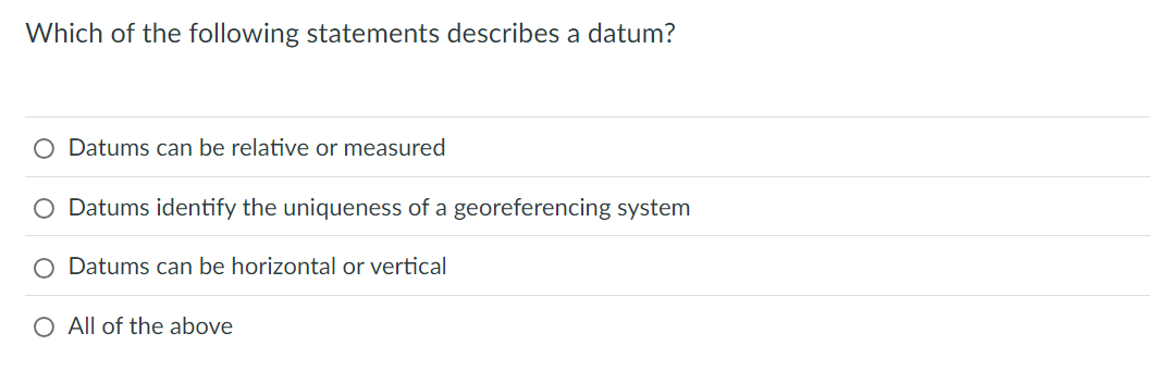 Solved Which of the following statements describes a datum? | Chegg.com