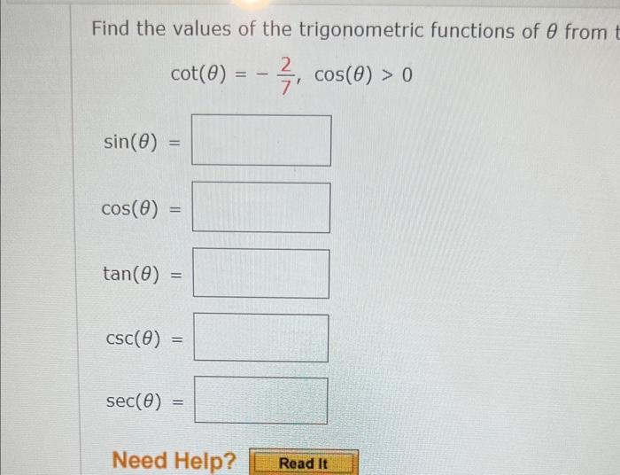 Solved Find the values of the trigonometric functions of θ | Chegg.com