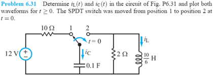 Solved Determine iL(t) and tc(t) in the circuit of and plot | Chegg.com