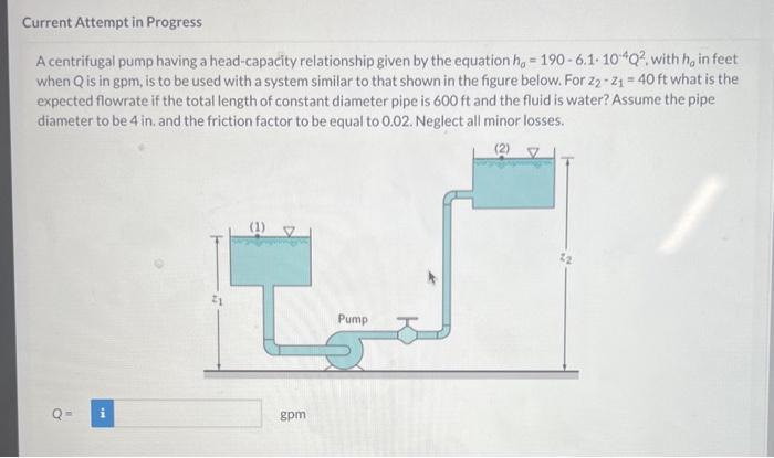 Solved A centrifugal pump having a head-capacity | Chegg.com