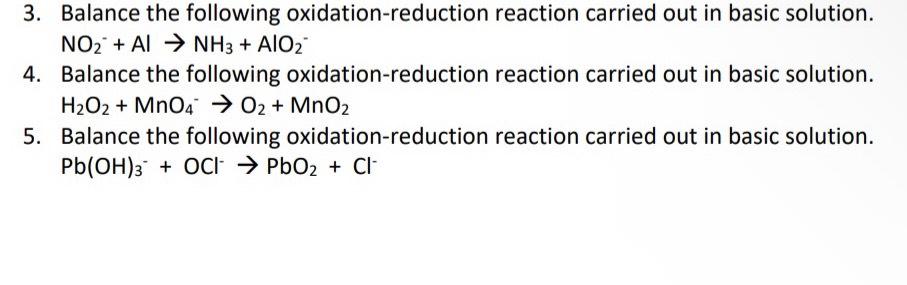 Solved Balance The Following Oxidation Reduction Reaction