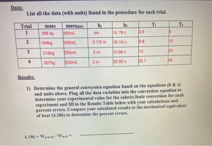 Results: 1) Determine the general conversion equation | Chegg.com