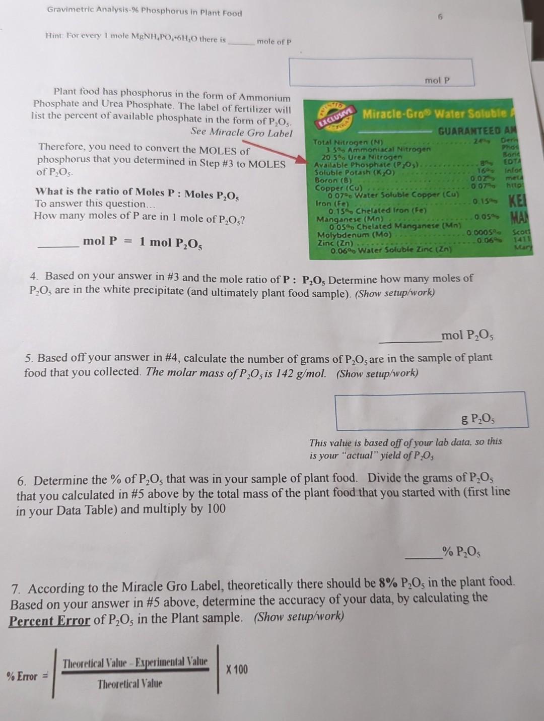 Solved Gravimetric Analysis- % Phosphorus in Plant food 5 | Chegg.com