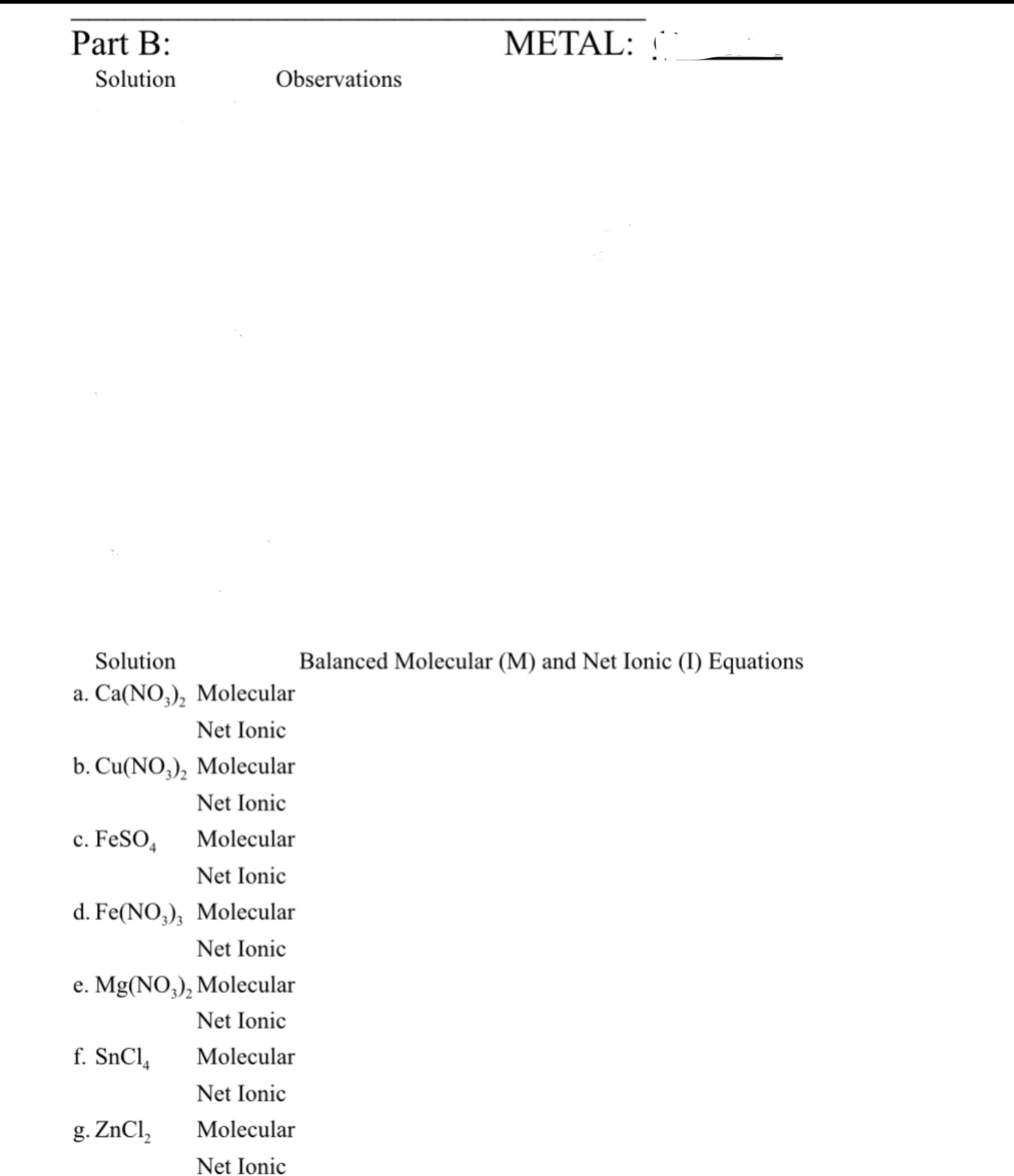 Solved REACT WITH ZINC AS METALPart | Chegg.com