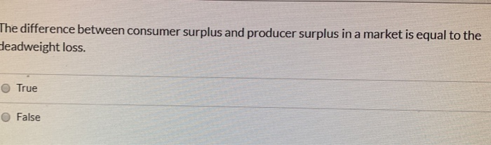 Solved The difference between consumer surplus and producer | Chegg.com