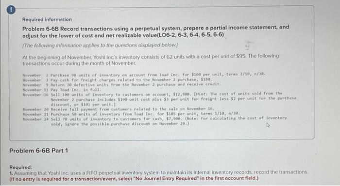 Solved Required information Problem 6-6B Record transactions | Chegg.com