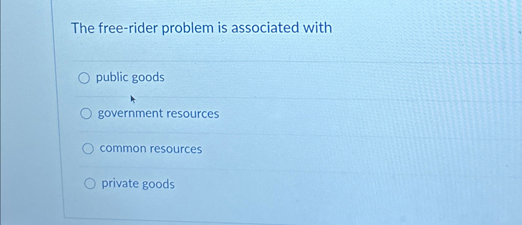 Solved The free-rider problem is associated withpublic | Chegg.com