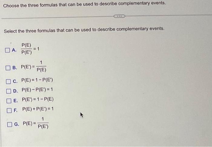 Choose the three formulas that can be used to | Chegg.com