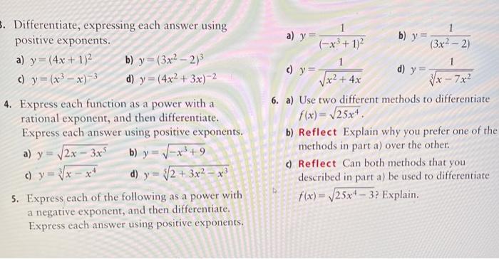 Solved Differentiate, expressing each answer using positive | Chegg.com