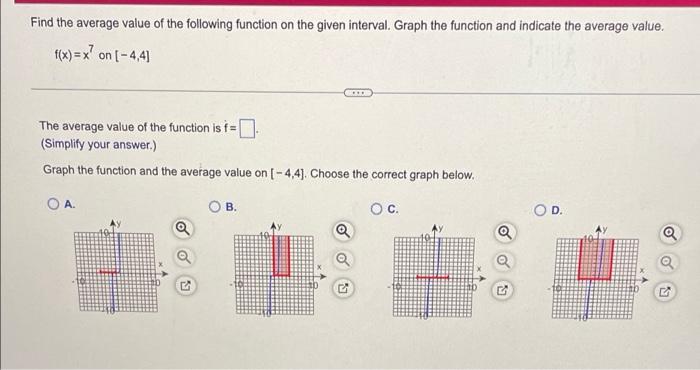 Solved Find the average value of the following function on | Chegg.com