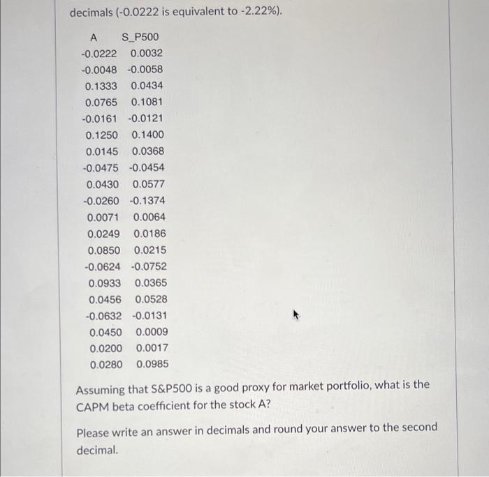 Solved decimals (−0.0222 is equivalent to −2.22%) Assuming | Chegg.com