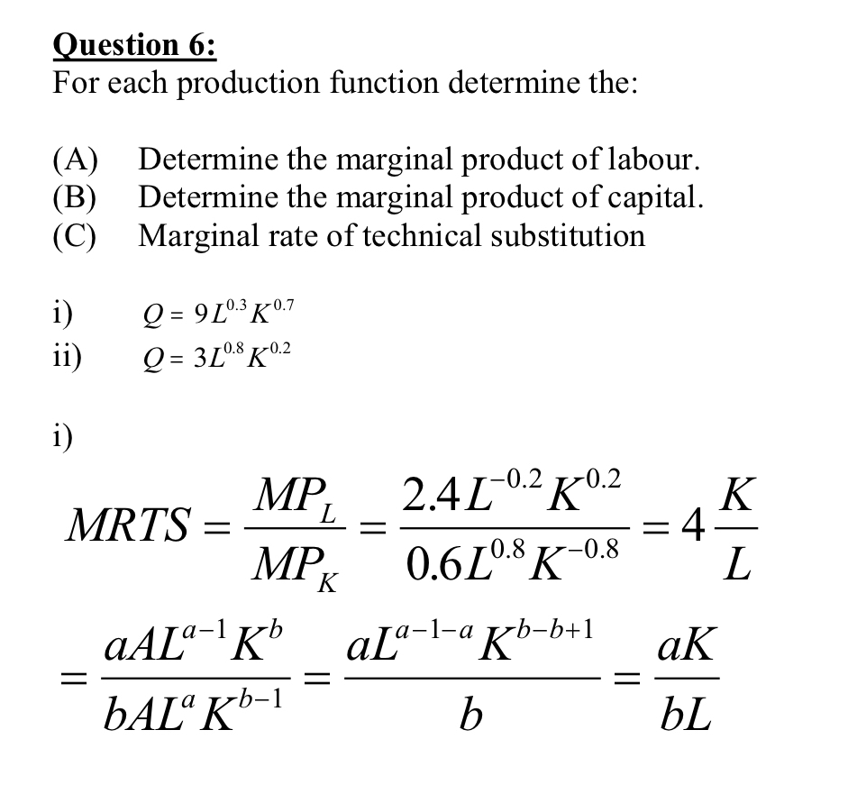 Solved Question 6:For each production function determine | Chegg.com