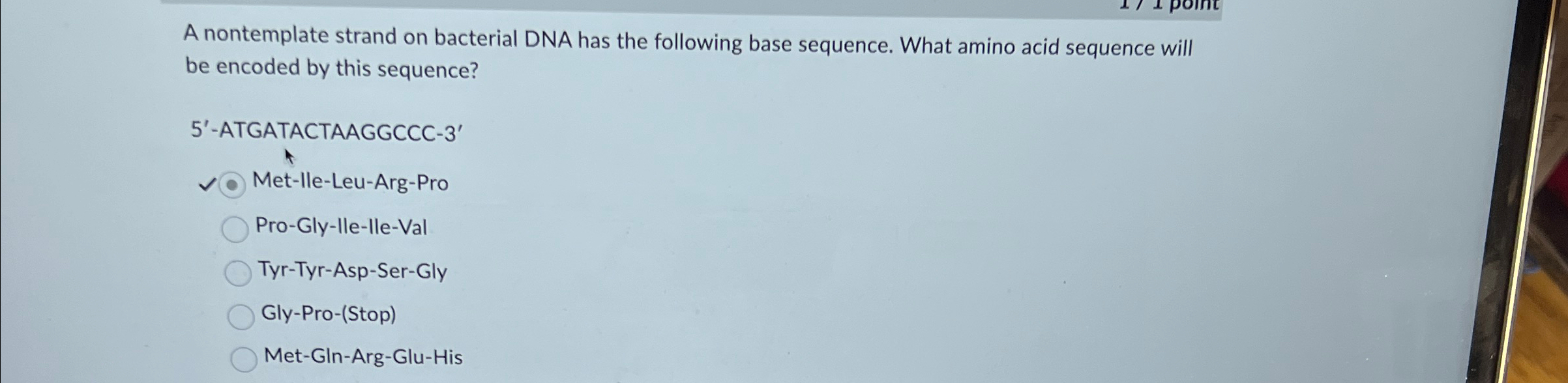 Solved A nontemplate strand on bacterial DNA has the | Chegg.com